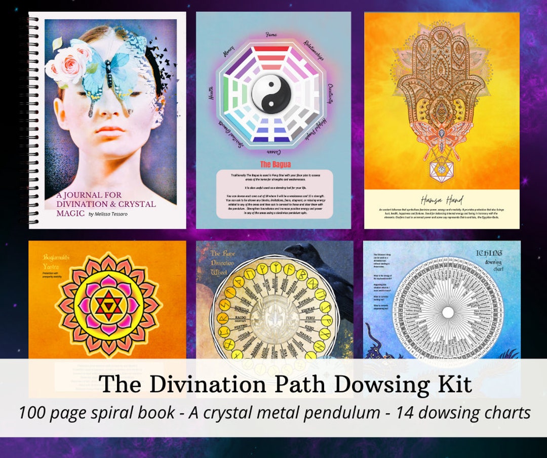 Crystal Divination Kit - Crystal Spiral Bound Book, A Pendulum, 14 ...