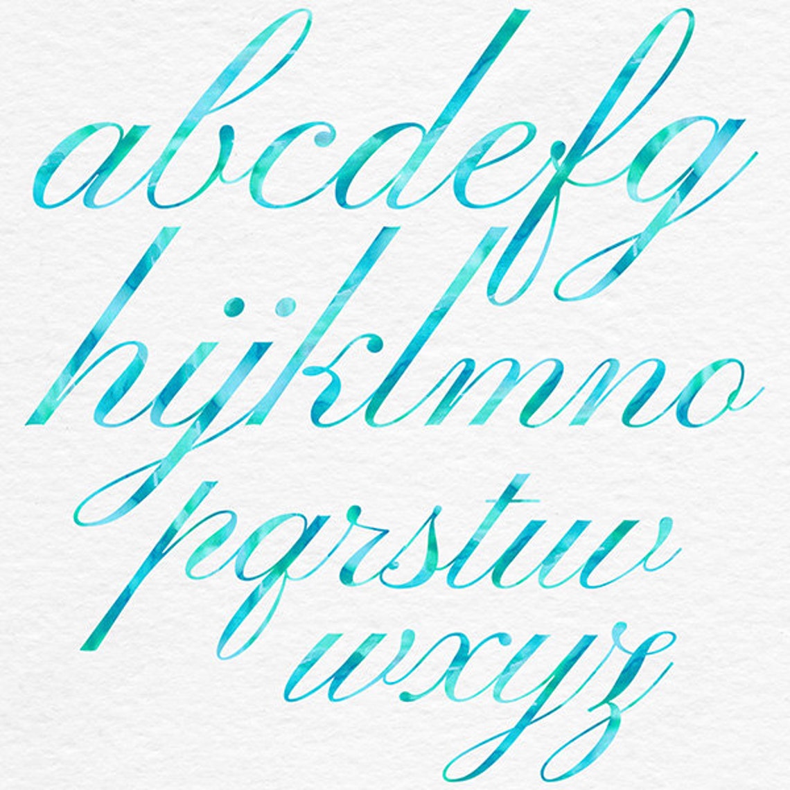 WATERCOLOR CURSIVE Alphabet Clipart Mint Teal Watercolor | Etsy