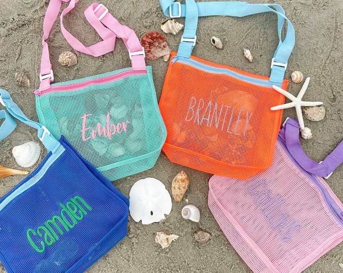 Personalized Shell Bag for Kids, Embroidered Seashell Bag, Beach Trip ...