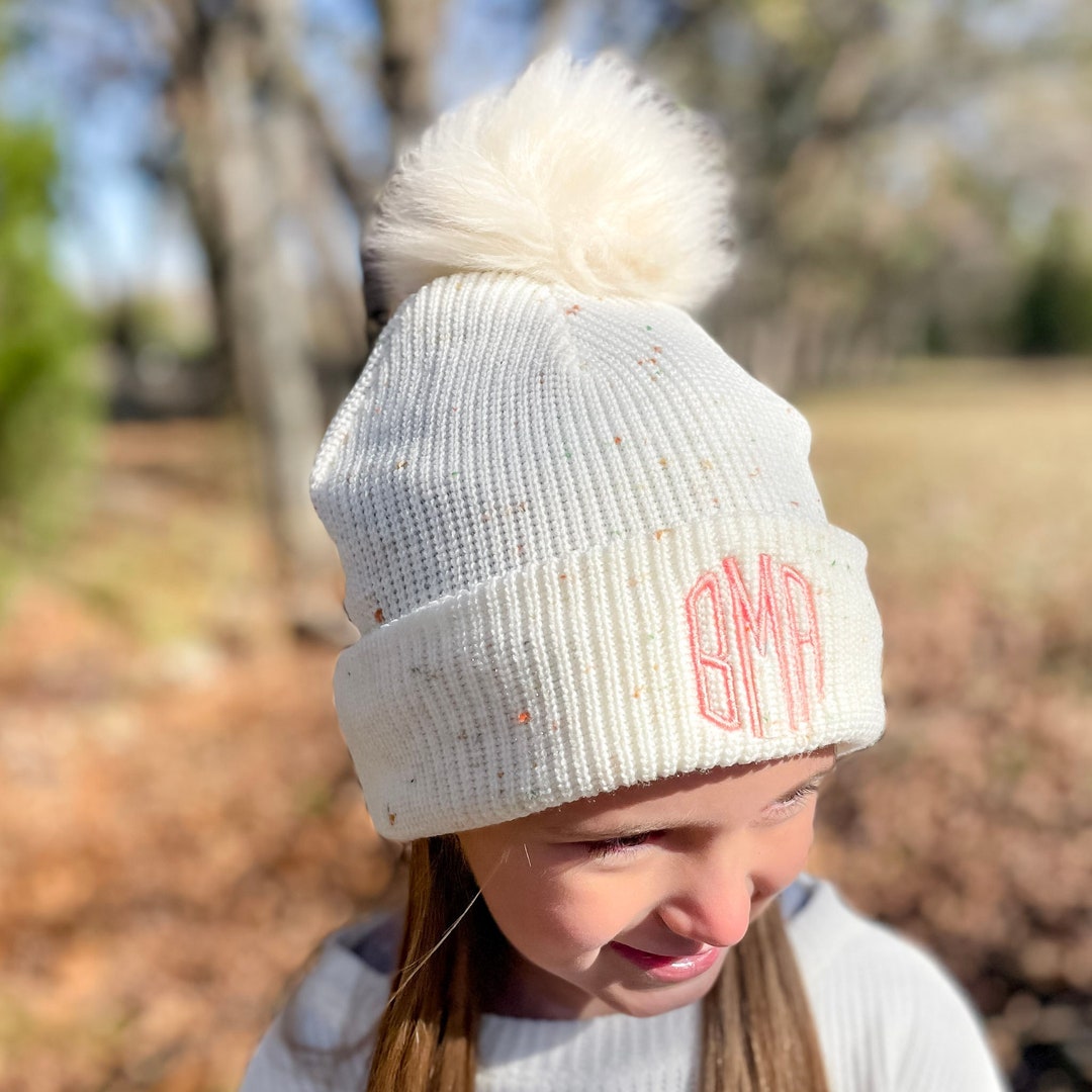 Personalized Pom Pom Hat Kids, Monogrammed Beanie for Toddler, Girls ...