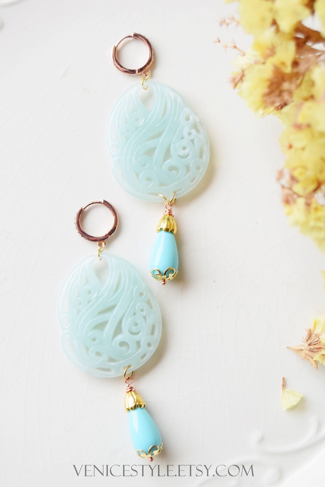 Long Light Turquoise Earrings, Turquoise Drop Dangle Earrings, Art ...