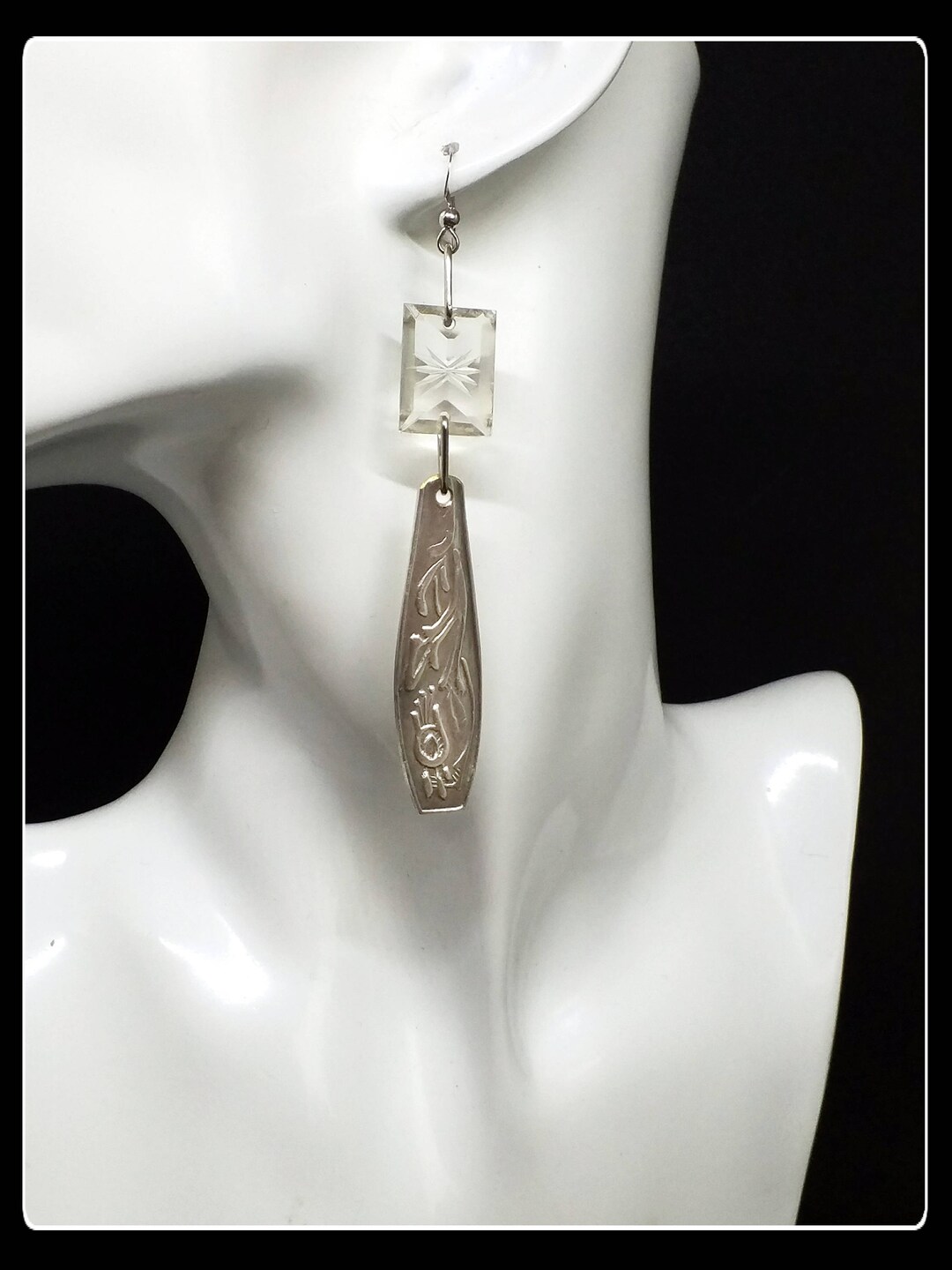 Handmade Silver Spoon and Clear Antique Crystal Art Deco Earrings - Etsy