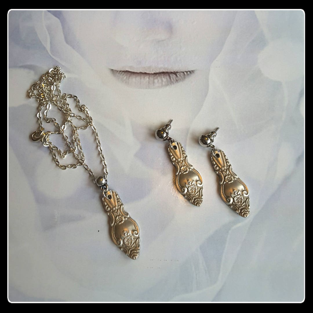 Handmade Silver Spoon Pendant and Stud Dangle Earrings - Etsy