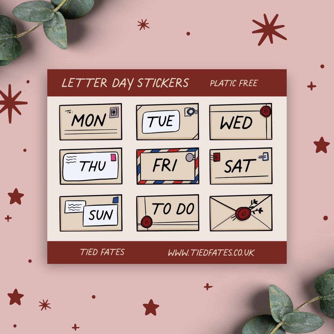 Letter Week Days, Sticker Sheet Plastic Free Eco Friendly Stickers ...