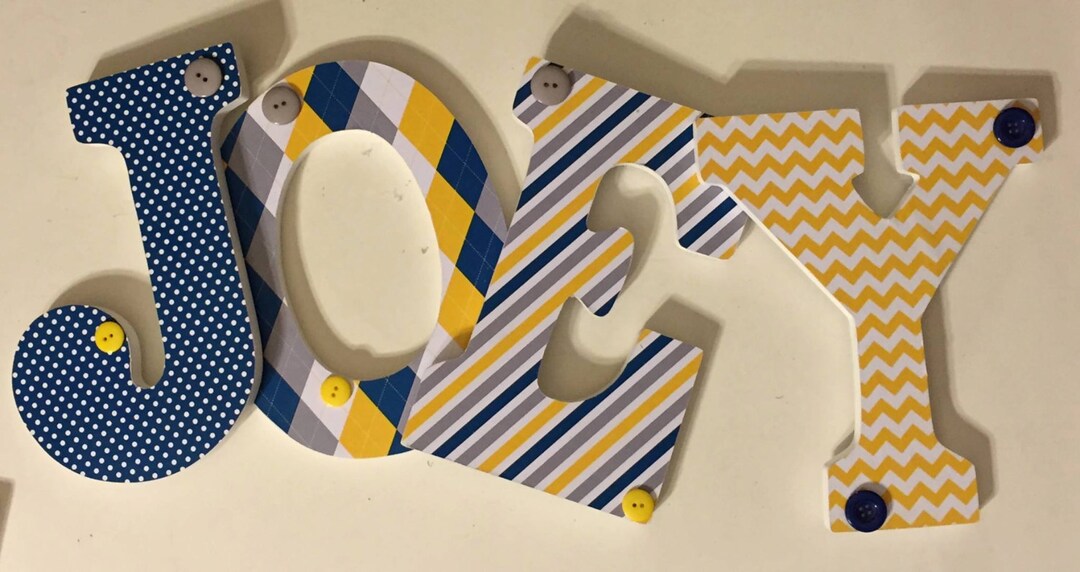 Letters for Joey, Baby Nursery Letters, Navy and Yellow Decorative ...