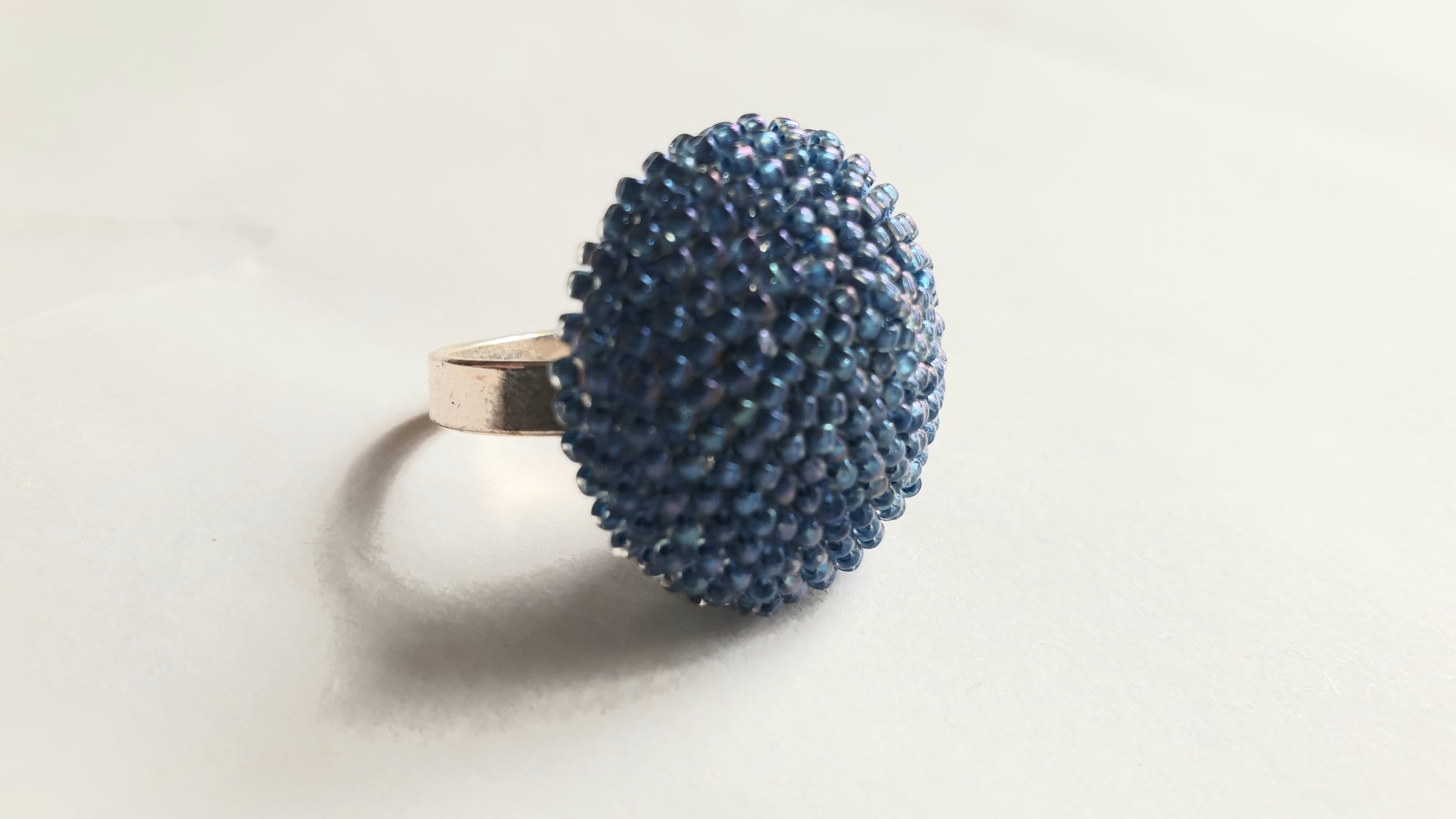 Ring, Crocheted With Delicate Small Glass Beads, Frame Silver ...