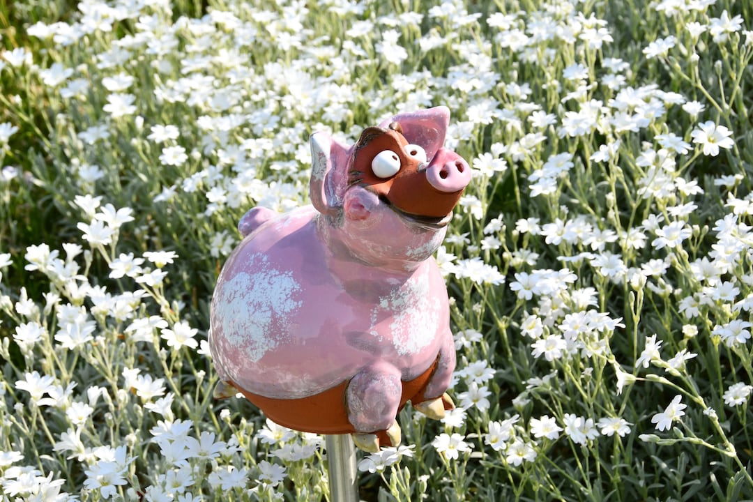 Handmade Ceramic Pig Garden Stake: Frostproof Lawn Decor - Etsy