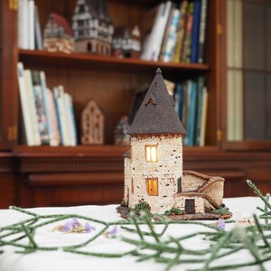 Midene Ceramic House Tea Light Candle Holder Collectible Clay Miniature ...