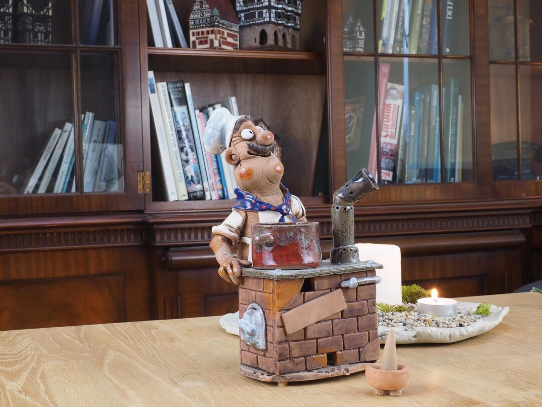 Ceramic Chef Figurine Baker Statue Incense Cone Holder Burner Home ...