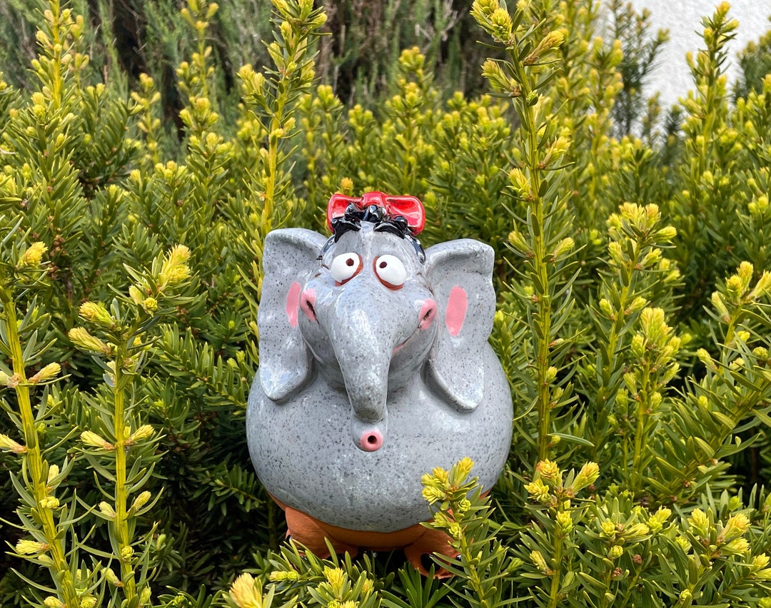 Ceramic Outdoor Decor Garden Elephant Girl Garden Stake Frostproof ...