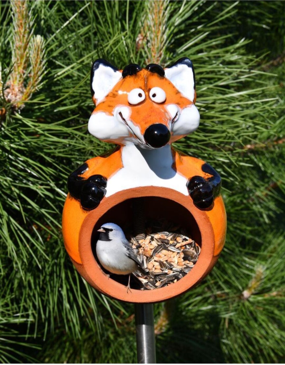 Handmade Ceramic Fox Bird Feeder Garden Stake: Whimsical Yard Art - Etsy