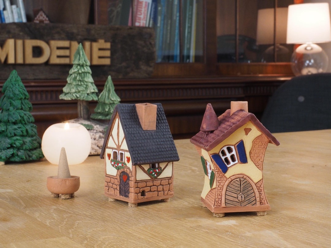 Handcrafted Ceramic Cone Incense Holders - Miniature Fantasy Houses Set ...