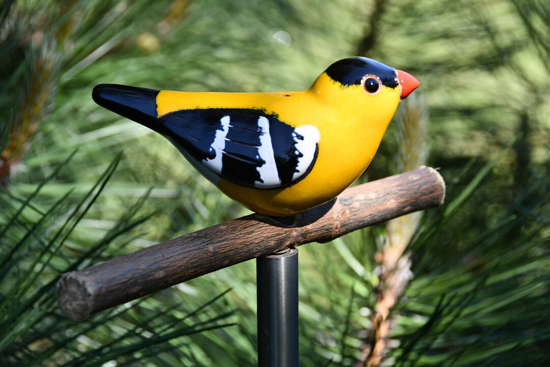 Handmade Frostproof Ceramic Goldfinch Wild Canary Bird Garden Stake ...