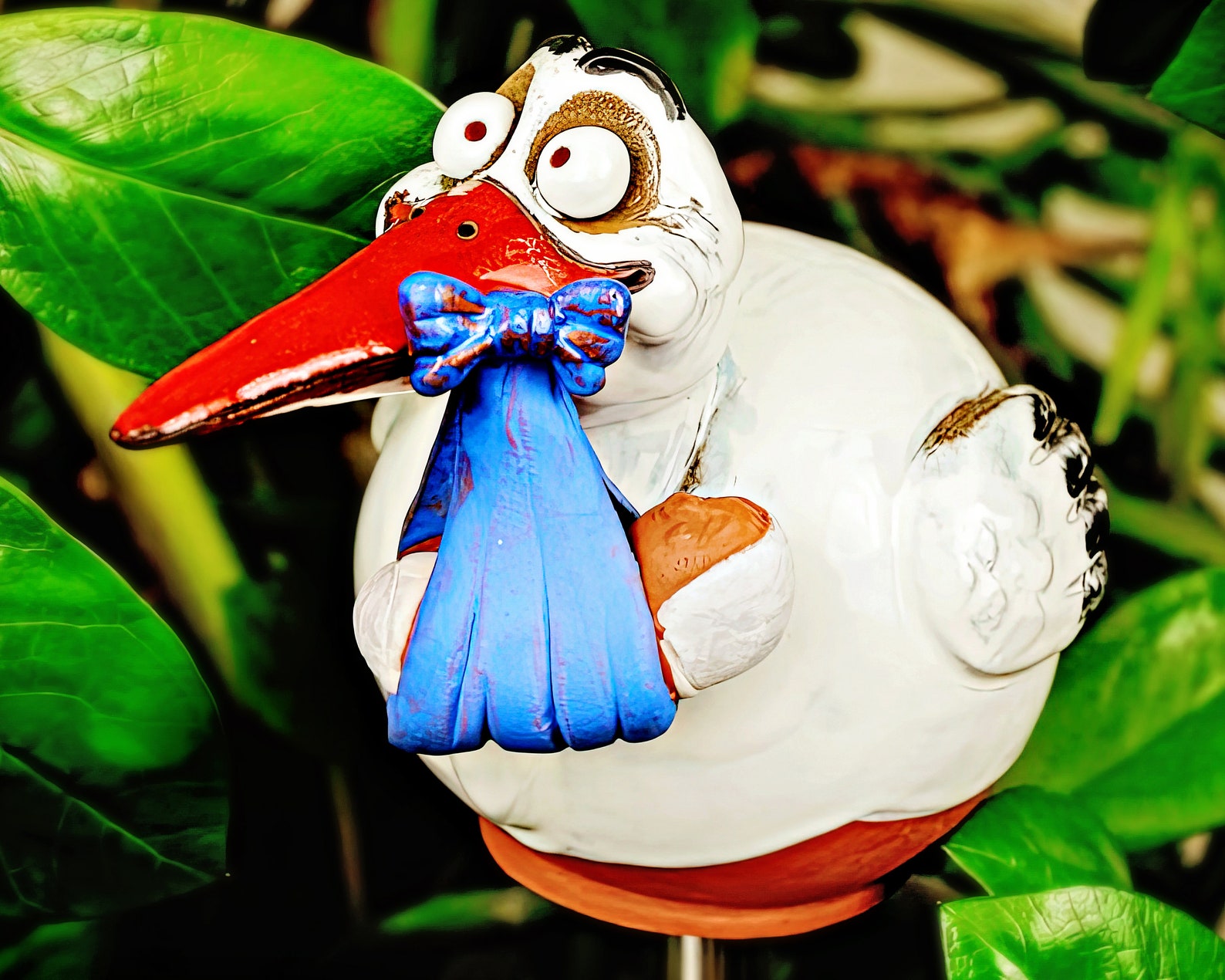 Garden Decor Bird Stork With Baby Ceramic Bird Garden Stake Lawn Stake ...