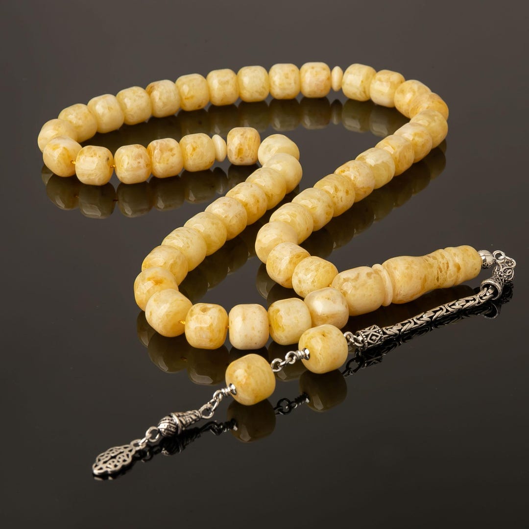 White Baltic Amber Tasbih: Sterling Silver Tassel, 45 Prayer Beads - Etsy