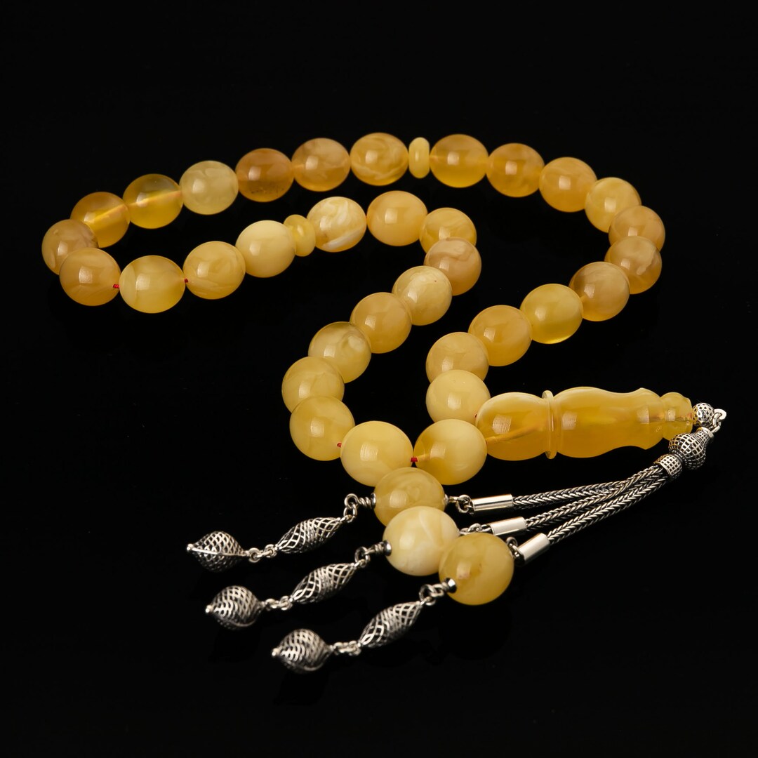 Genuine Amber Tasbih|33 Islamic Prayer Beads,64g| Rosary is Carved From ...