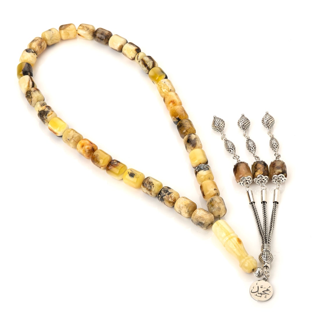 Natural Amber Tasbih-silver Tassel-islamic Prayer Beads,43g-misbaha ...