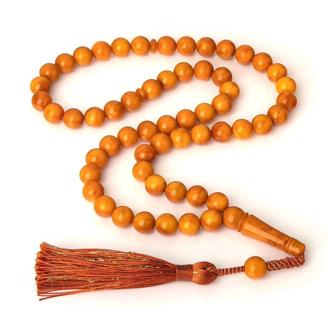 Handmade Amber Misbaha: Islamic Prayer Beads Tasbih, Copper Tassel - Etsy