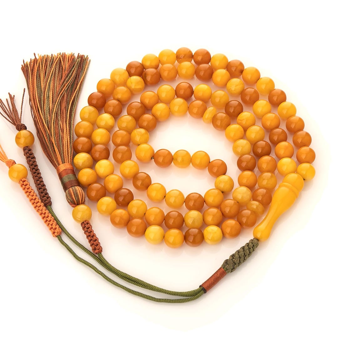 Natural Amber Misbaha: 99 Islamic Prayer Beads, Handmade Tasbih - Etsy