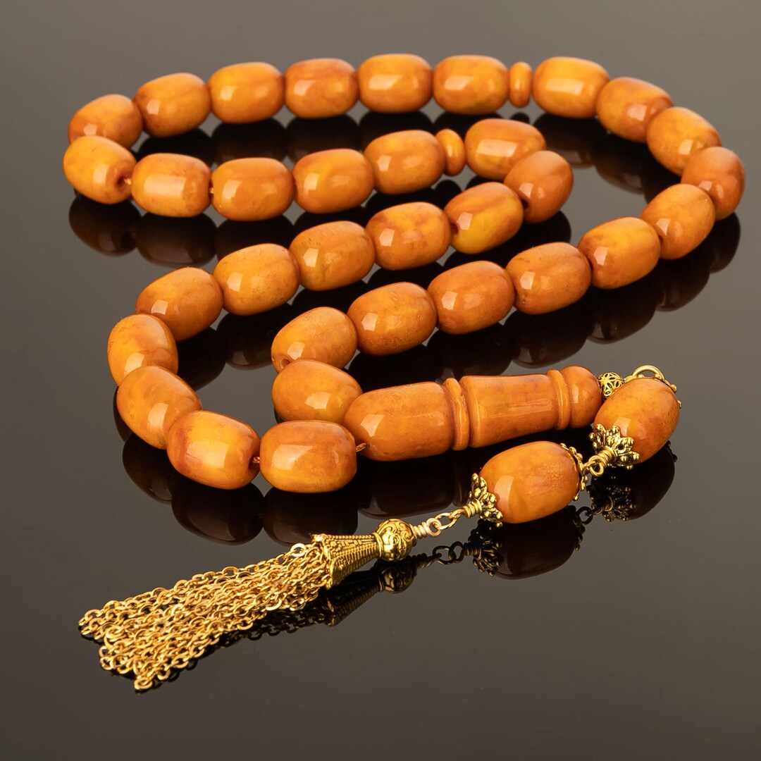 Old Style Amber Tasbih – 33 Islamic Prayer Beads | Handmade Vintage ...