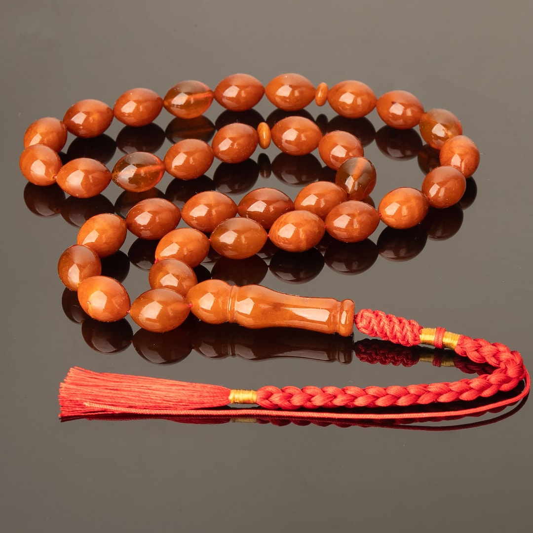 Amber Tasbih 33 Beads – Islamic Prayer Rosary, Natural Amber Misbaha ...