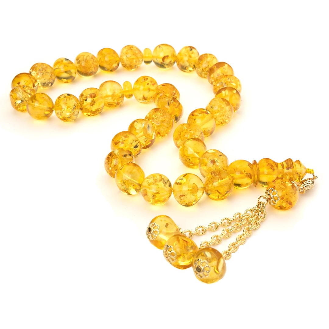 Amber Tasbih-33 Islamic Prayer Beads, 79g-amber Misbaha-handmade Amber ...