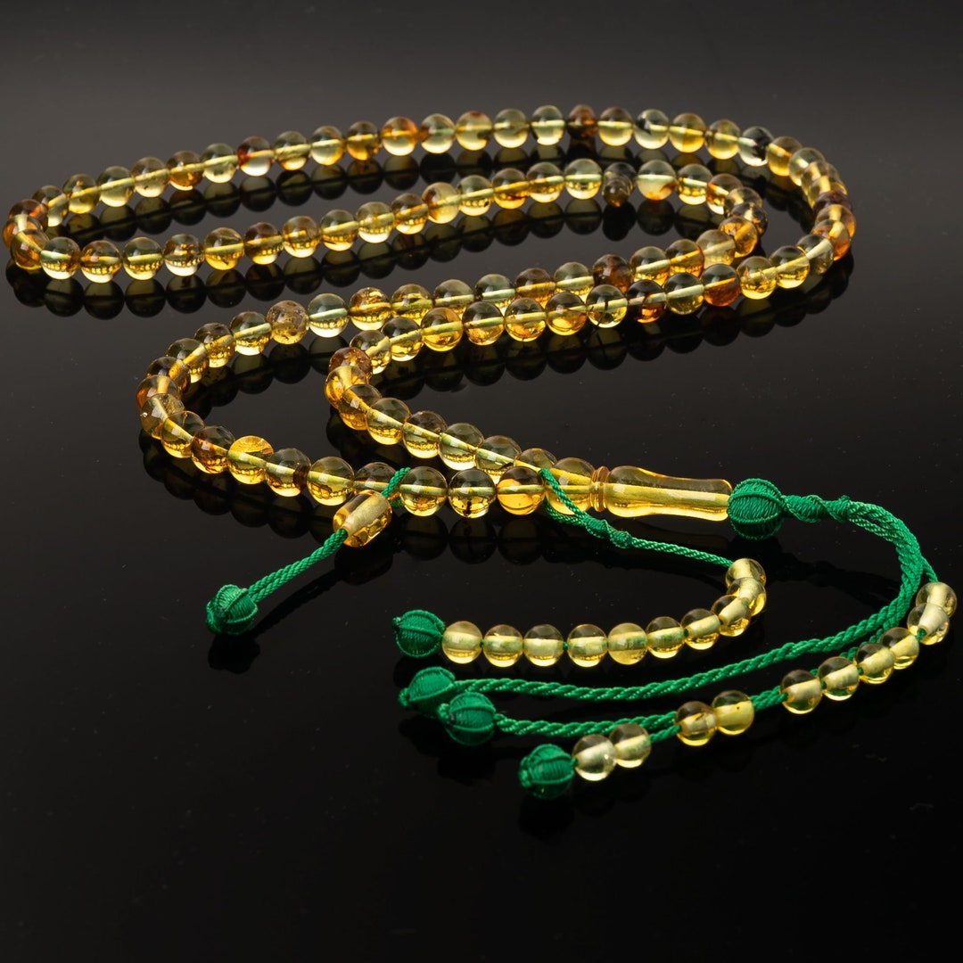 Amber Tijani Tasbih Subha, 99 Prayer Beads, Handmade, Carved From ...