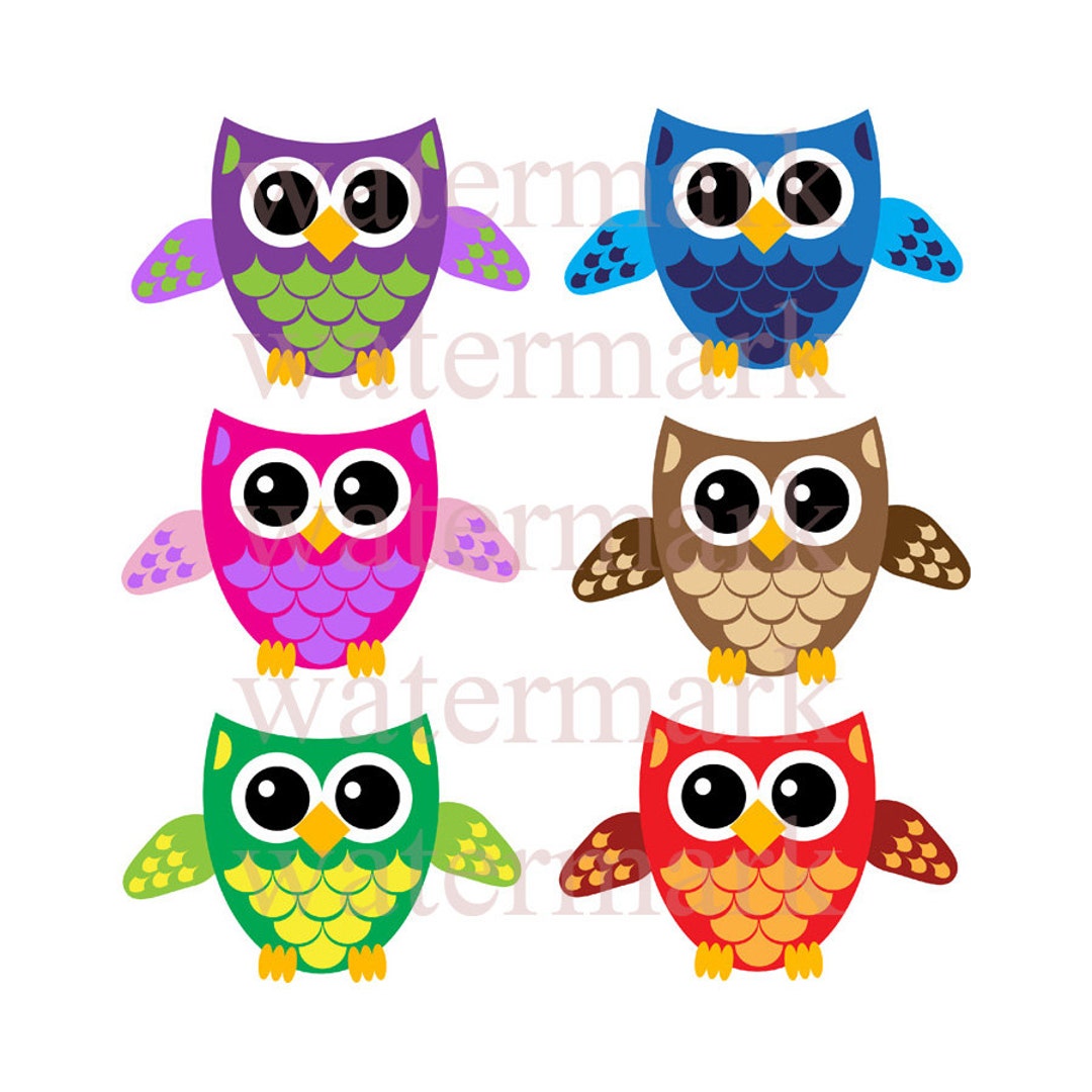 Colorful Owls Clip Art 6 Image Collection - Etsy