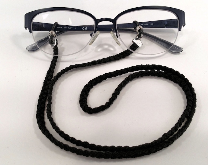 Black Eyeglass Lanyard Hand Braided Black Nylon Etsy