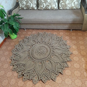 Round, Crocheted Rug, Handmade Carpet Cocoa With Milk, Openwork Rug for ...