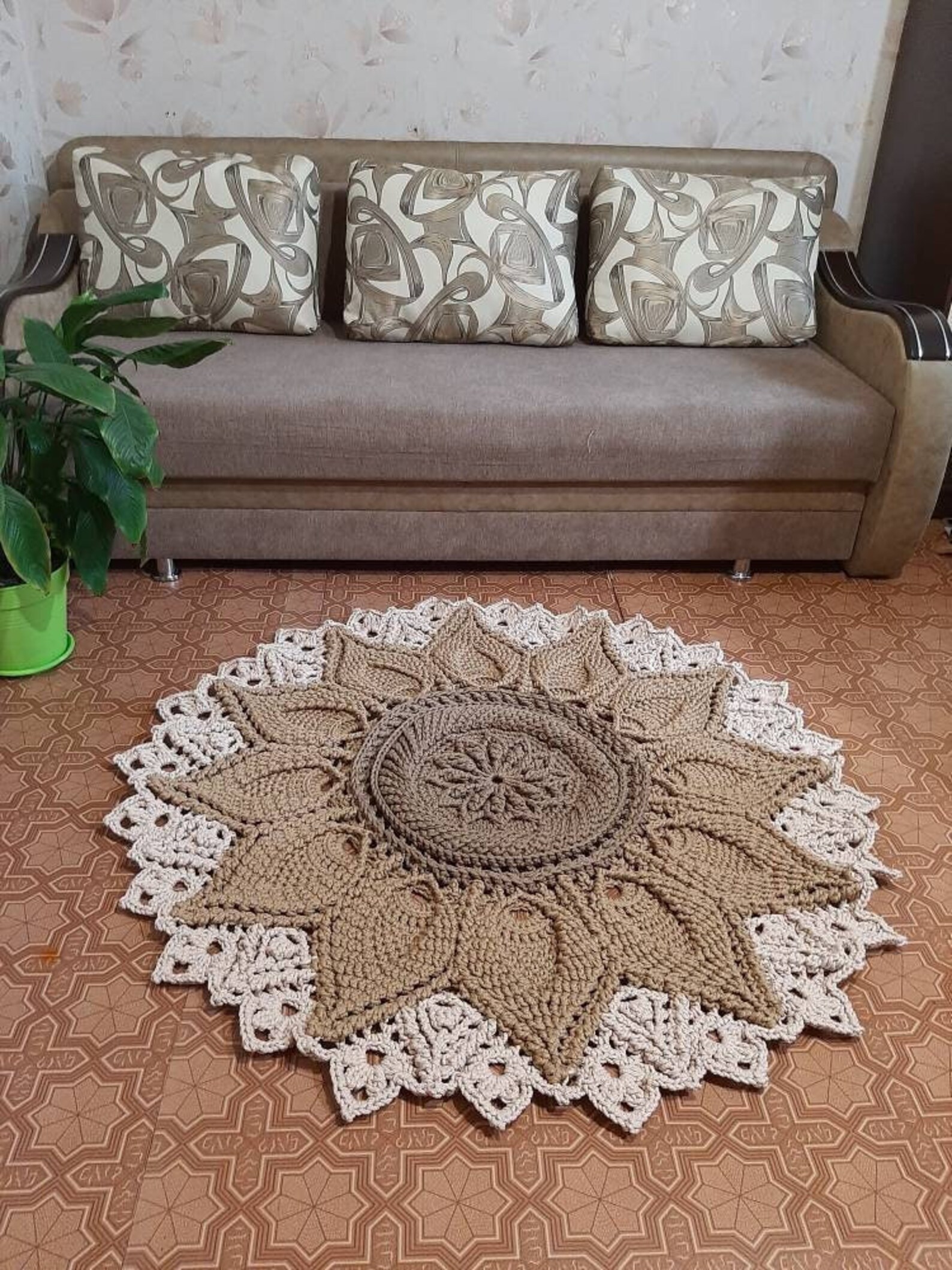 Round, Crocheted Rug, Handmade Carpet Cocoa With Milk, Openwork Rug for ...