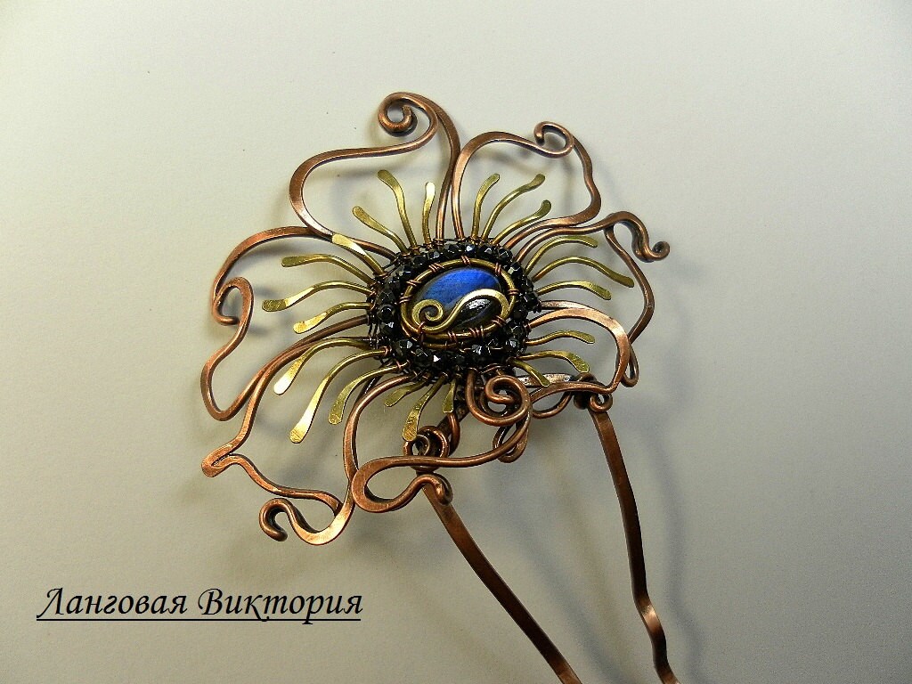 Copper Hair Fork Flower, Wire Wrapped Hairpin Flower, Hair Accessory ...
