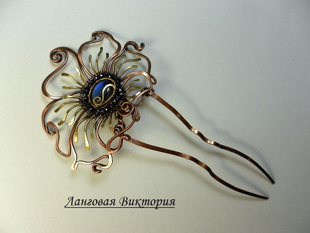 Copper Hair Fork Flower, Wire Wrapped Hairpin Flower, Hair Accessory ...