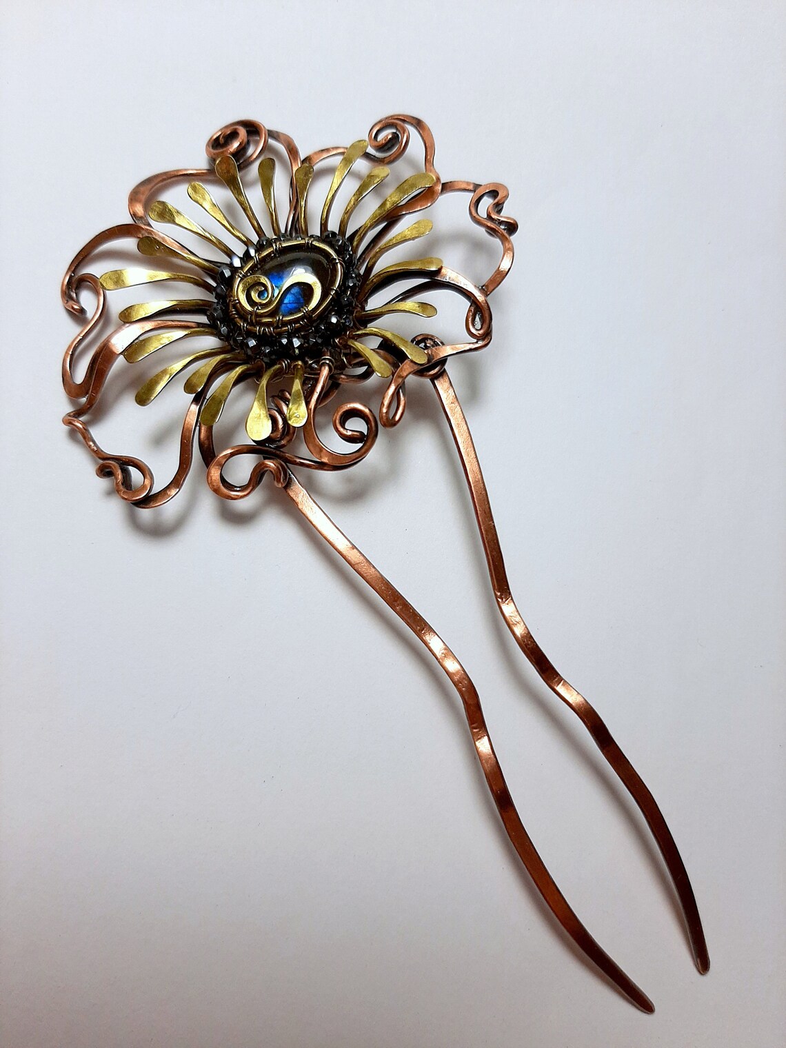 Copper Hair Fork Flower Wire Wrapped Hairpin Flower Hair - Etsy