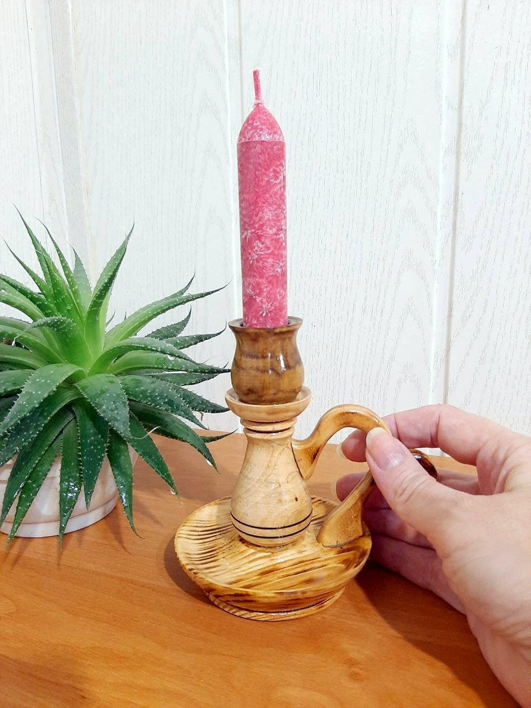 Wooden Candlestick With Handle: Portable Candle Holder, Wax Protector ...