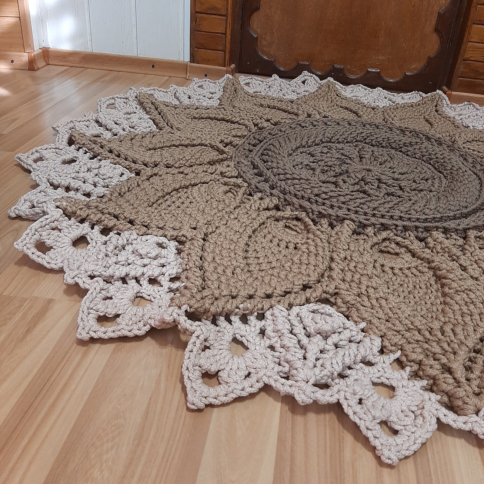 Round, Crocheted Rug, Handmade Carpet Cocoa With Milk, Openwork Rug for ...
