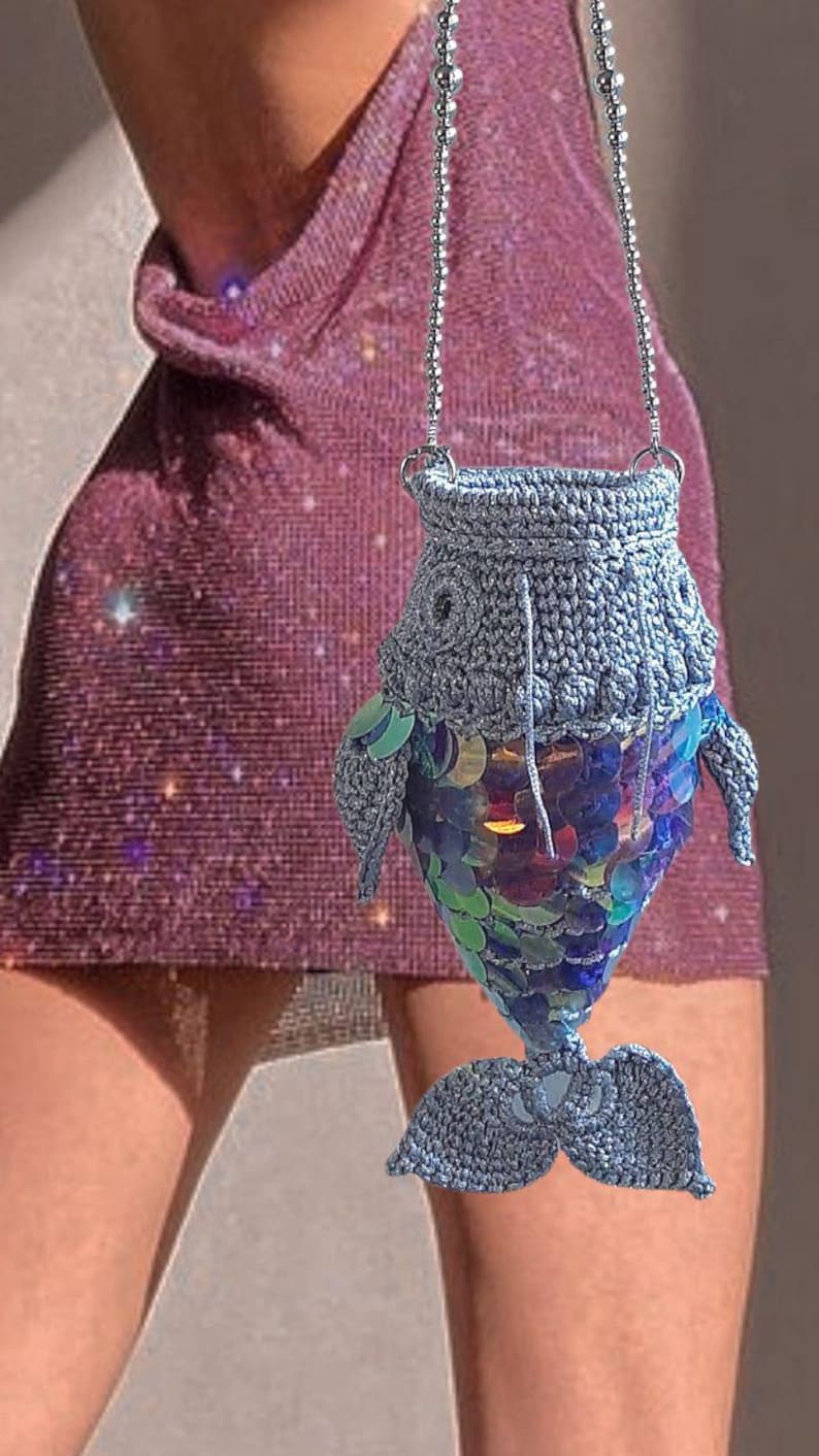 Luxurious Small Crochet Silver Fish Bag, With Bright Colorful ...