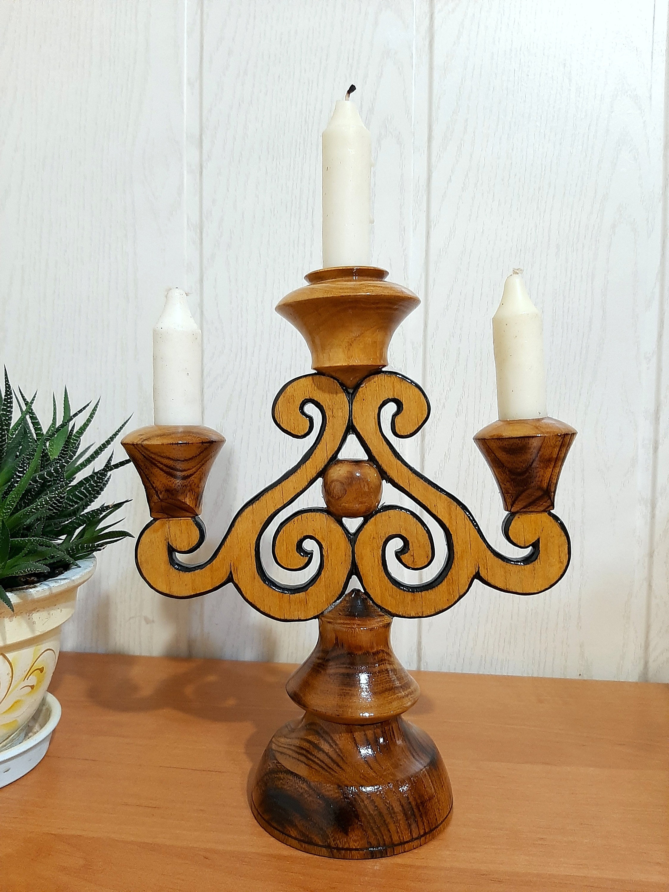 Handmade Wooden Candelabra: Rustic Fireplace Table Decor - Etsy
