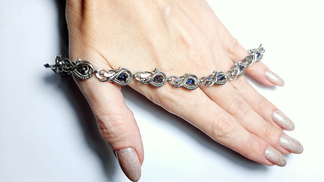 Silver Bracelet With Superb Iolite, Handmade Wire Wrapped Bracelet ...