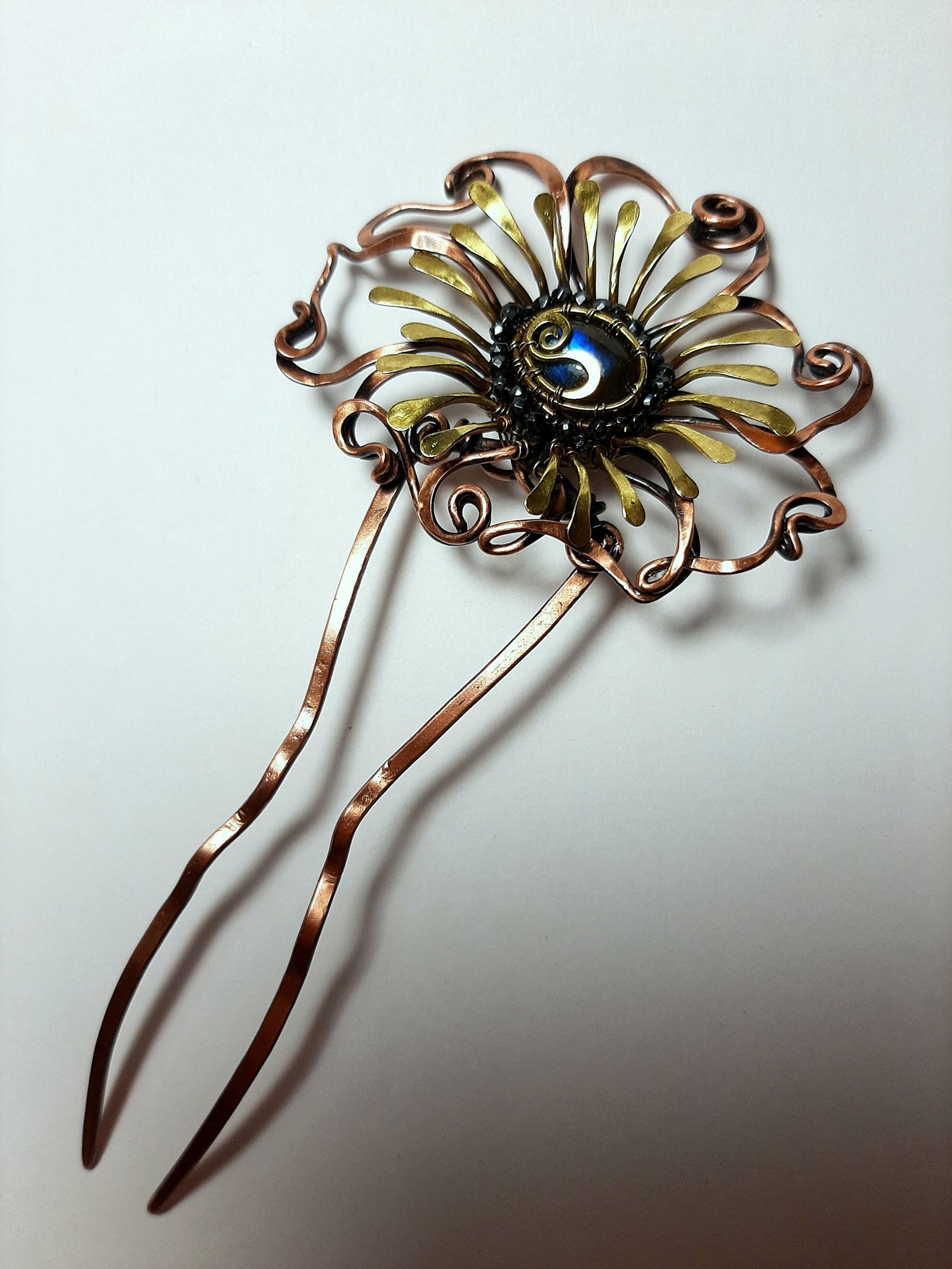 Copper Hair Fork Flower, Wire Wrapped Hairpin Flower, Hair Accessory ...