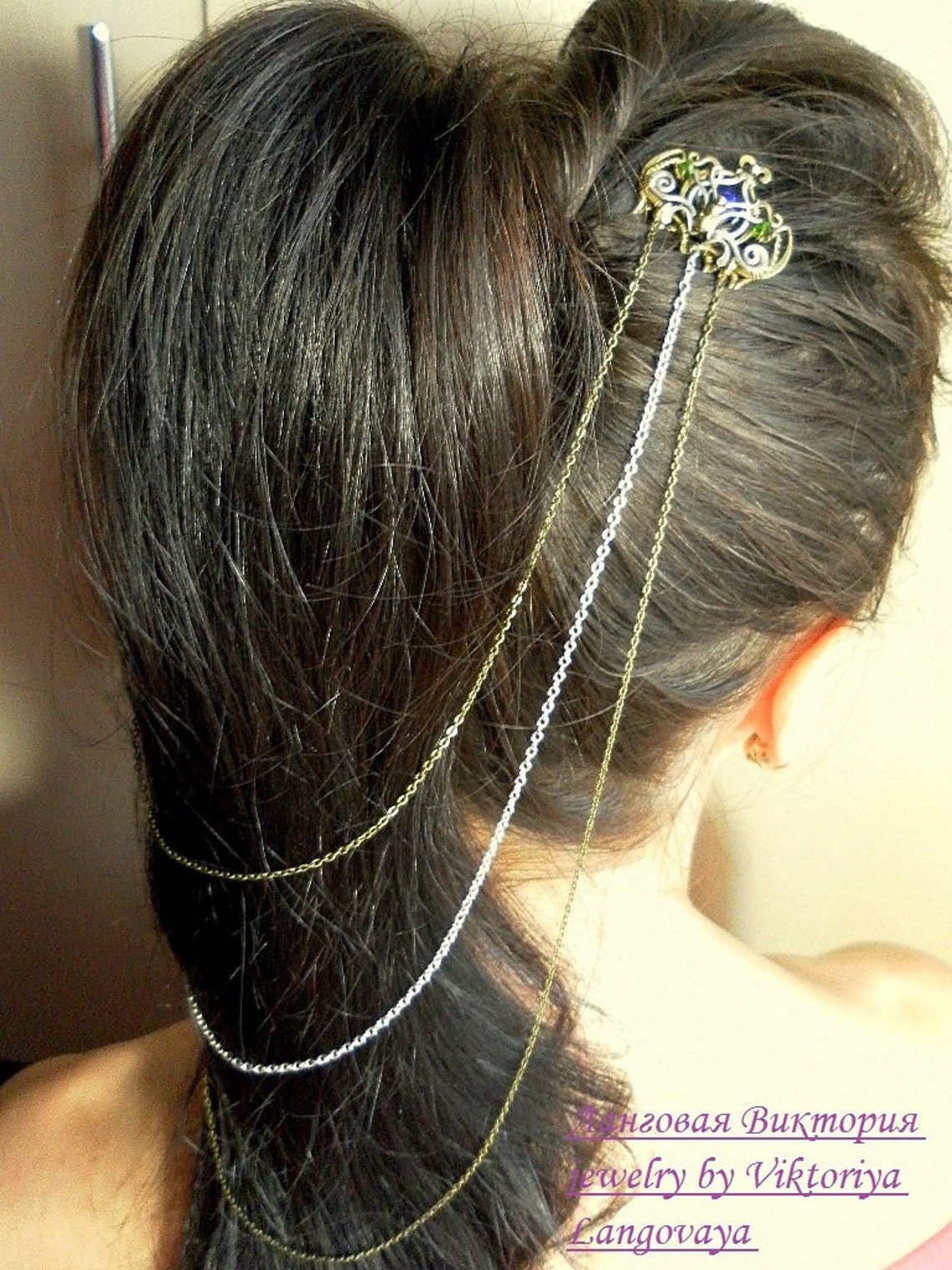 Pair of Hair Pins, Jewelry Hair Chain, Hair Comb, Hair Jewelry, Bridal ...