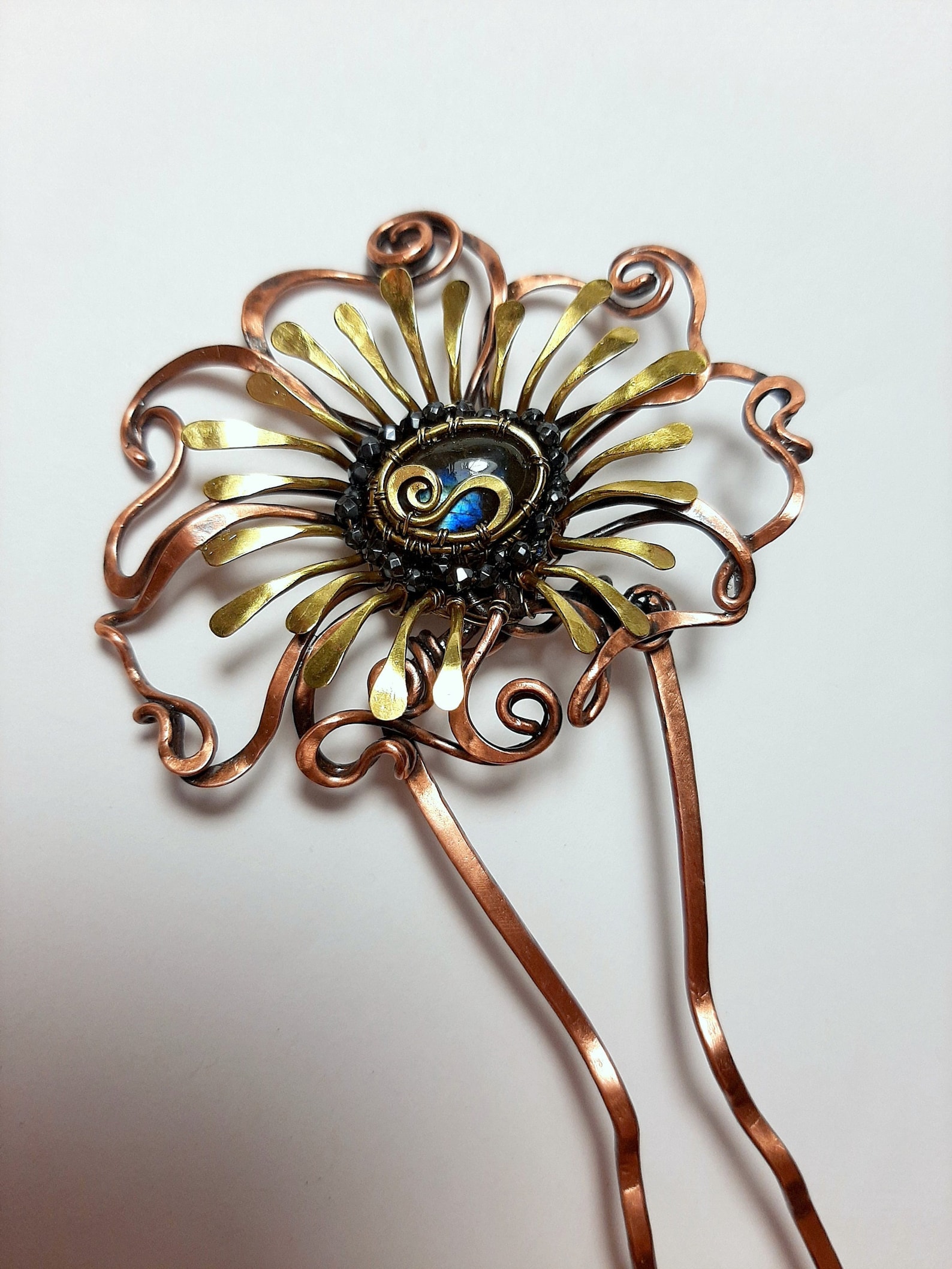 Copper Hair Fork Flower Wire Wrapped Hairpin Flower Hair - Etsy