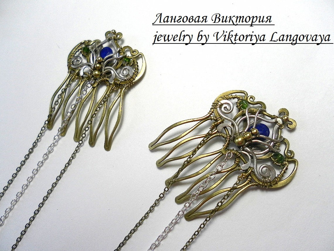 Pair of Hair Pins, Jewelry Hair Chain, Hair Comb, Hair Jewelry, Bridal ...