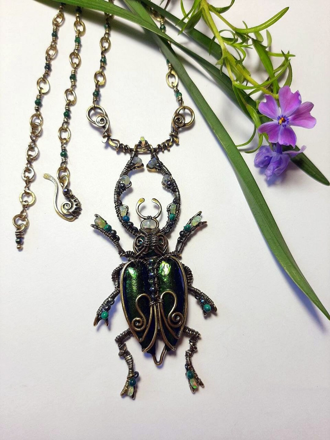 Beetle Pendant, Wire Wrap Scarab Jewelry, Insect Jewelry. Unique Beetle ...