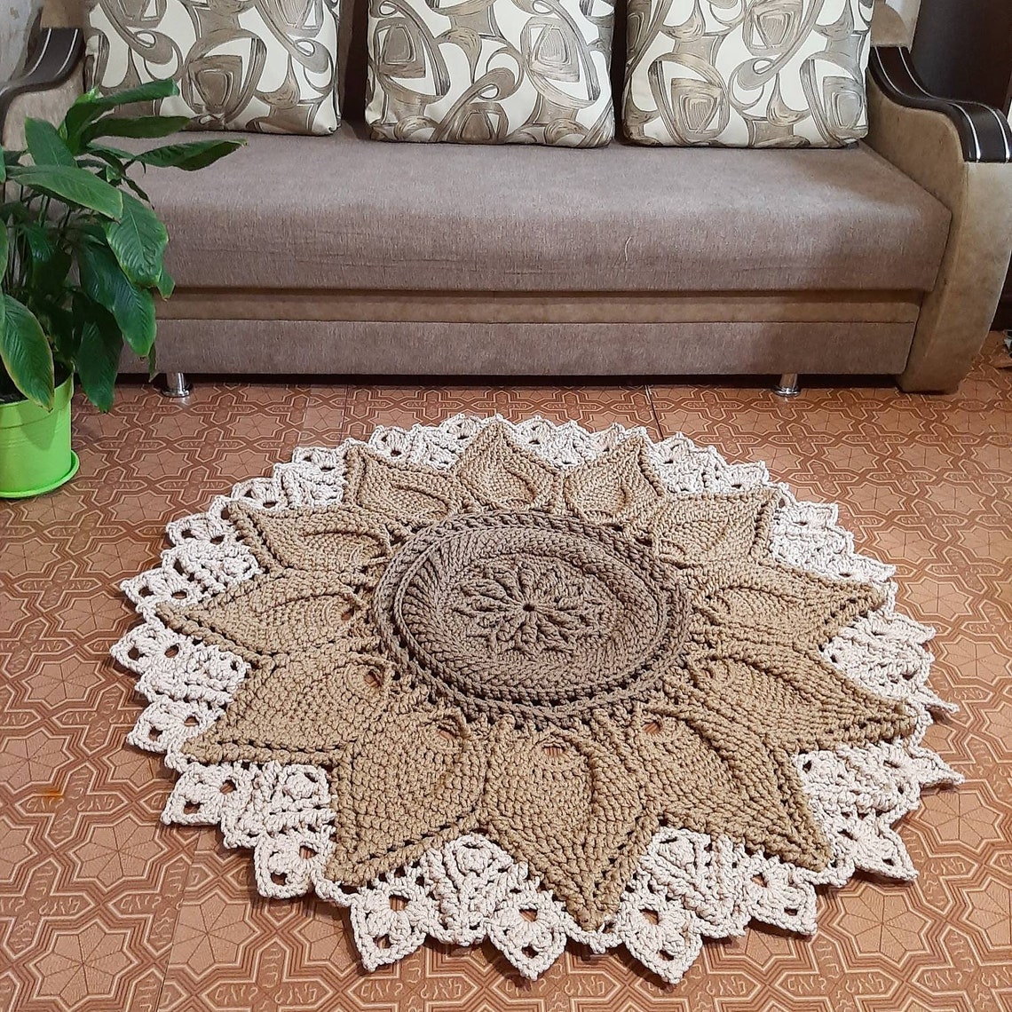 Round Crocheted Rug Handmade Carpet Cocoa With Milk - Etsy