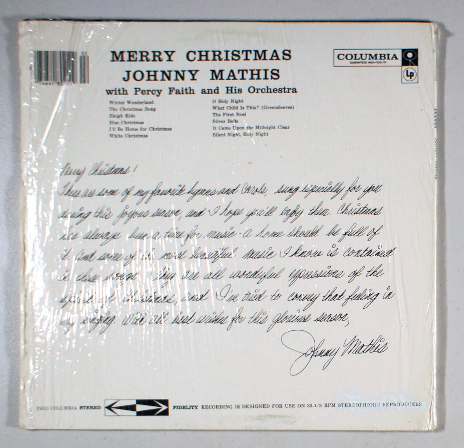 Johnny Mathis Merry Christmas 1958 Vinyl LP Percy Faith - Etsy