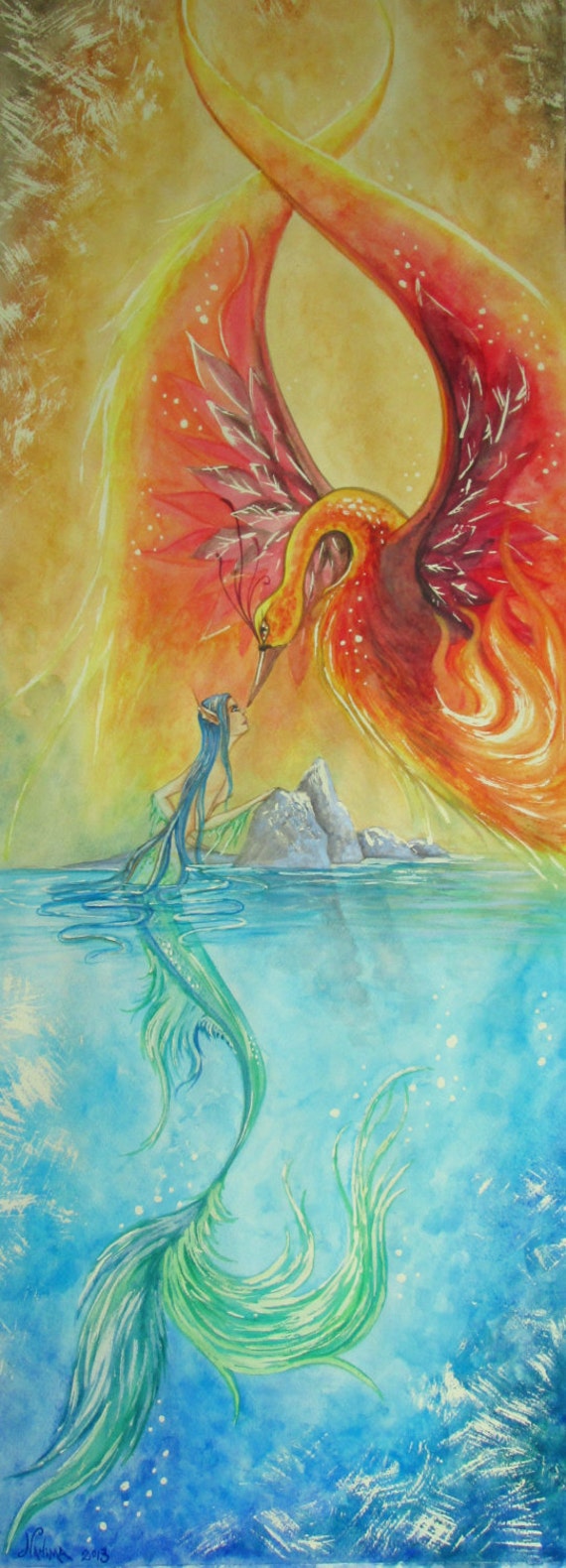 Siren and Phoenix The Meeting of Water and Fire Original | Etsy