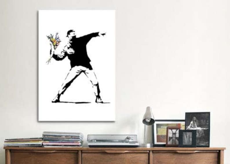 Rage Flower Thrower by Banksy Canvas Print Gallery Framed | Etsy