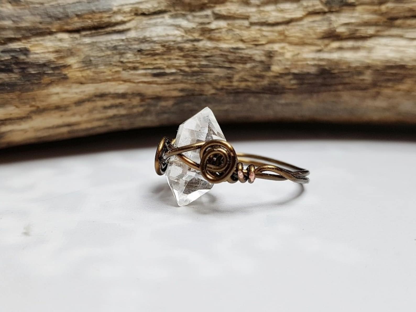 Herkimer Diamond Ring Wire Wrapped Minimalist Healing Crystal - Etsy