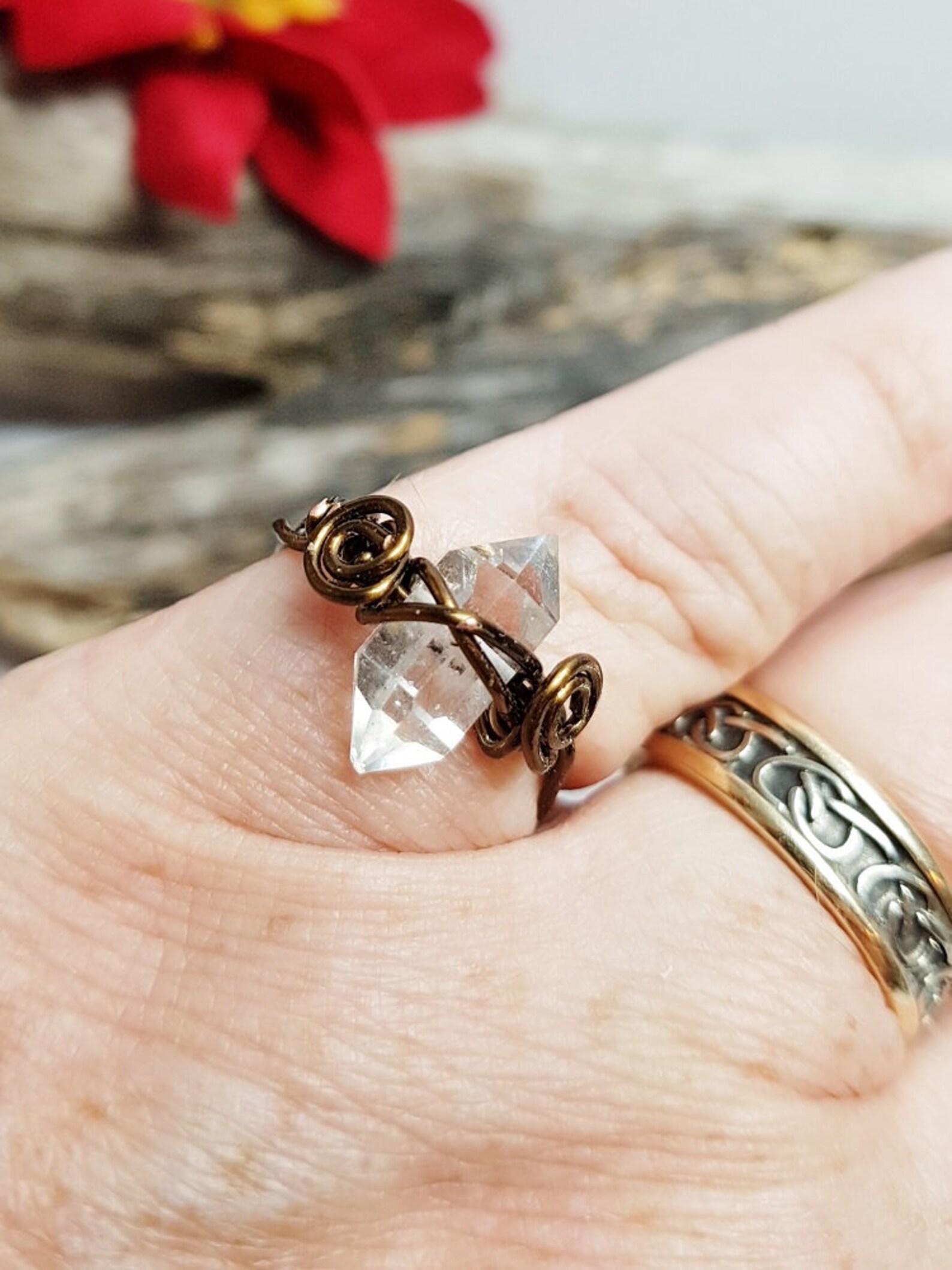 Herkimer Diamond Ring Wire Wrapped Minimalist Healing Crystal - Etsy